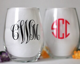Monogram wine glass | Etsy