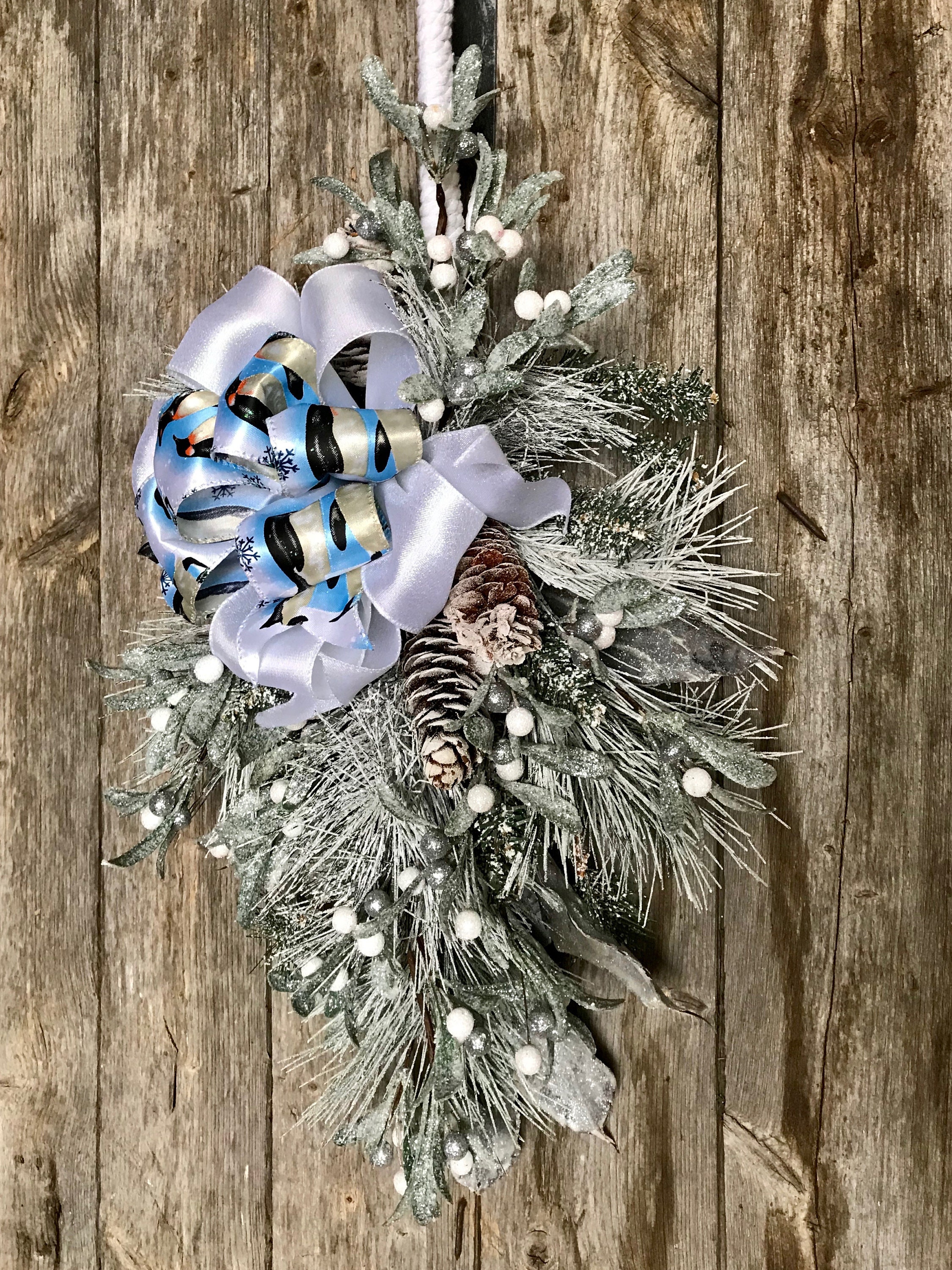 Frosted Pine Penguin Swag - Etsy