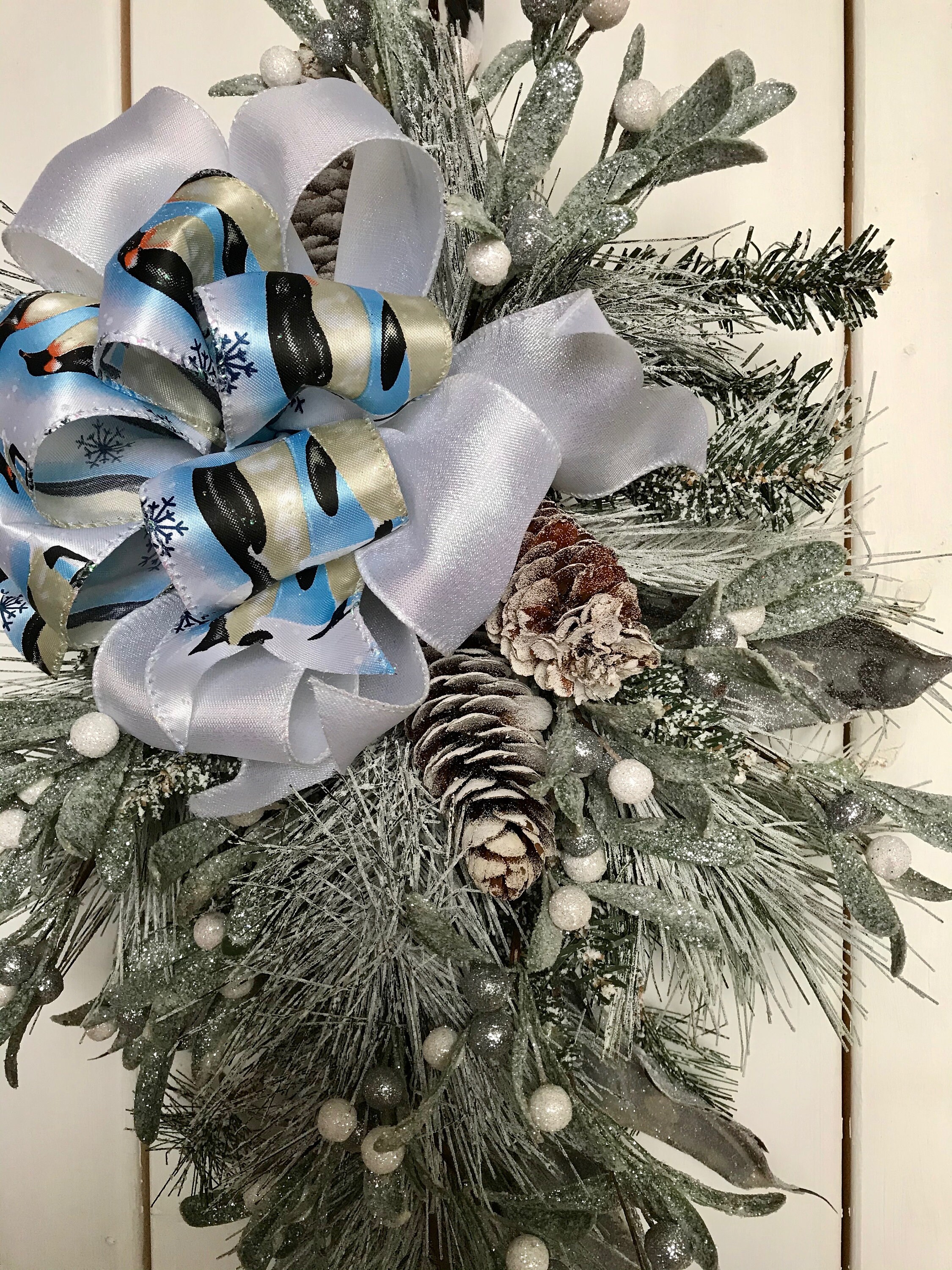 Frosted Pine Penguin Swag - Etsy