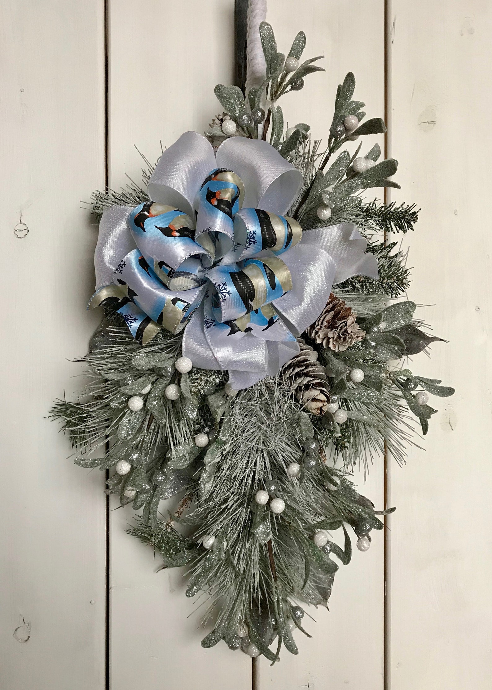 Frosted Pine Penguin Swag - Etsy