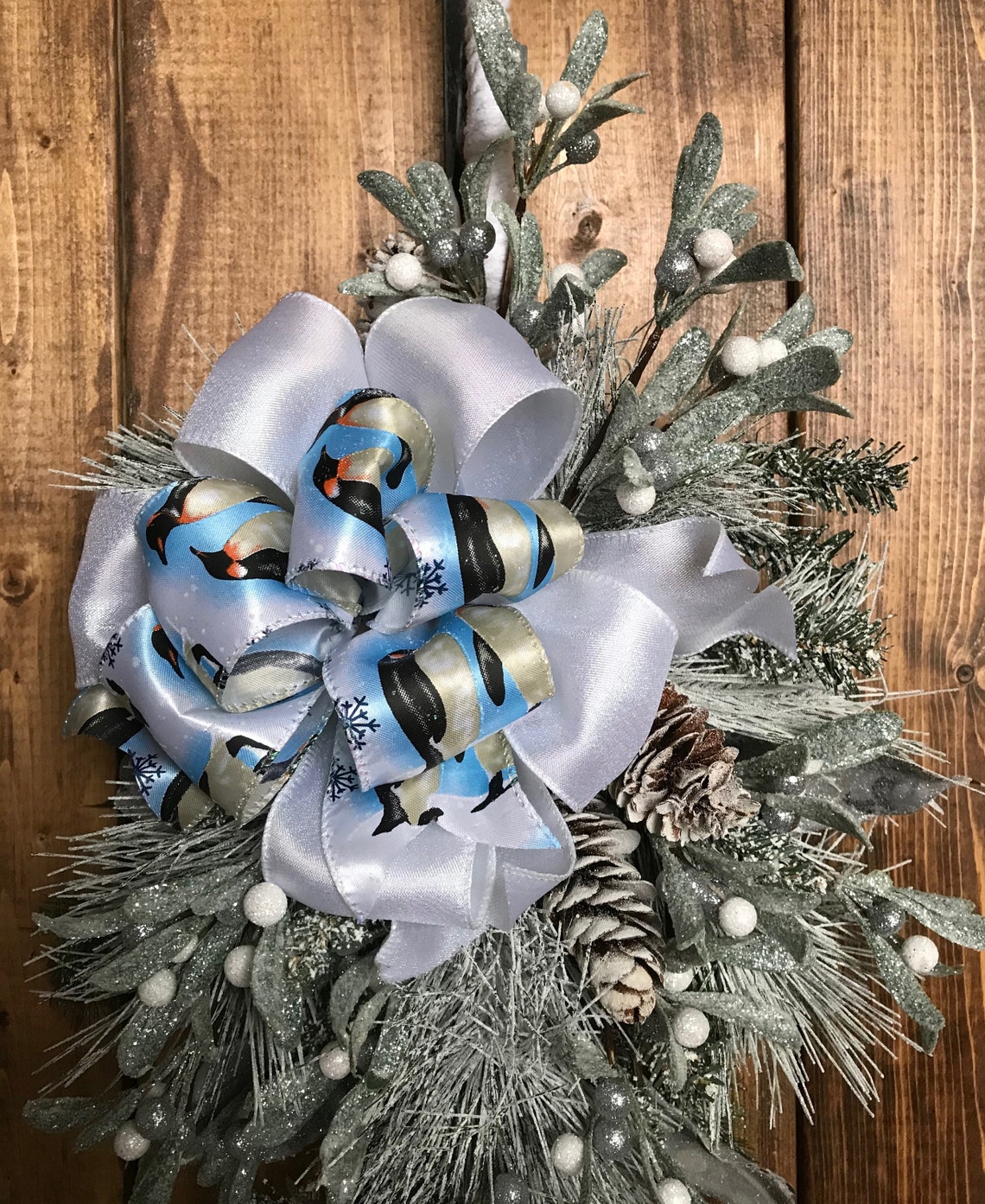 Frosted Pine Penguin Swag | Etsy