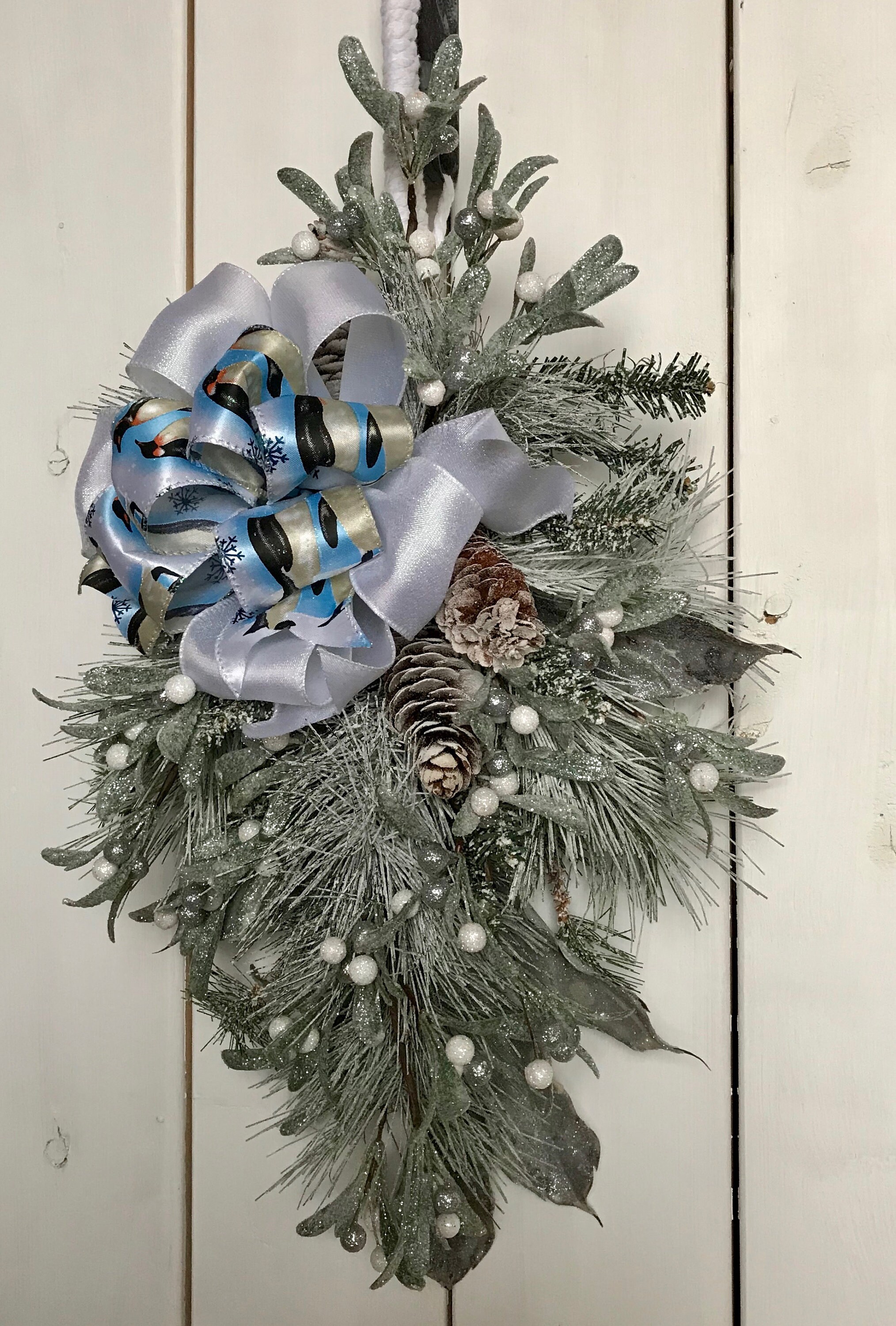 Frosted Pine Penguin Swag - Etsy