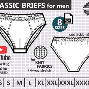 Basic BRIEFS for Men PDF Sewing Pattern / 8 Sizes: Xs to Xxxxl / Male ...