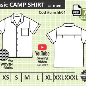 CAMP SHIRT for Men PDF Sewing Pattern & Youtube Video | Etsy
