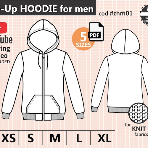 Hoodie PDF Sewing Pattern for MEN. Sizes From Xs to Xl / - Etsy