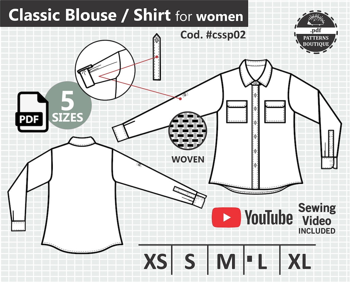 Button up Shirt / BLOUSE. PDF Sewing Pattern for Women With | Etsy