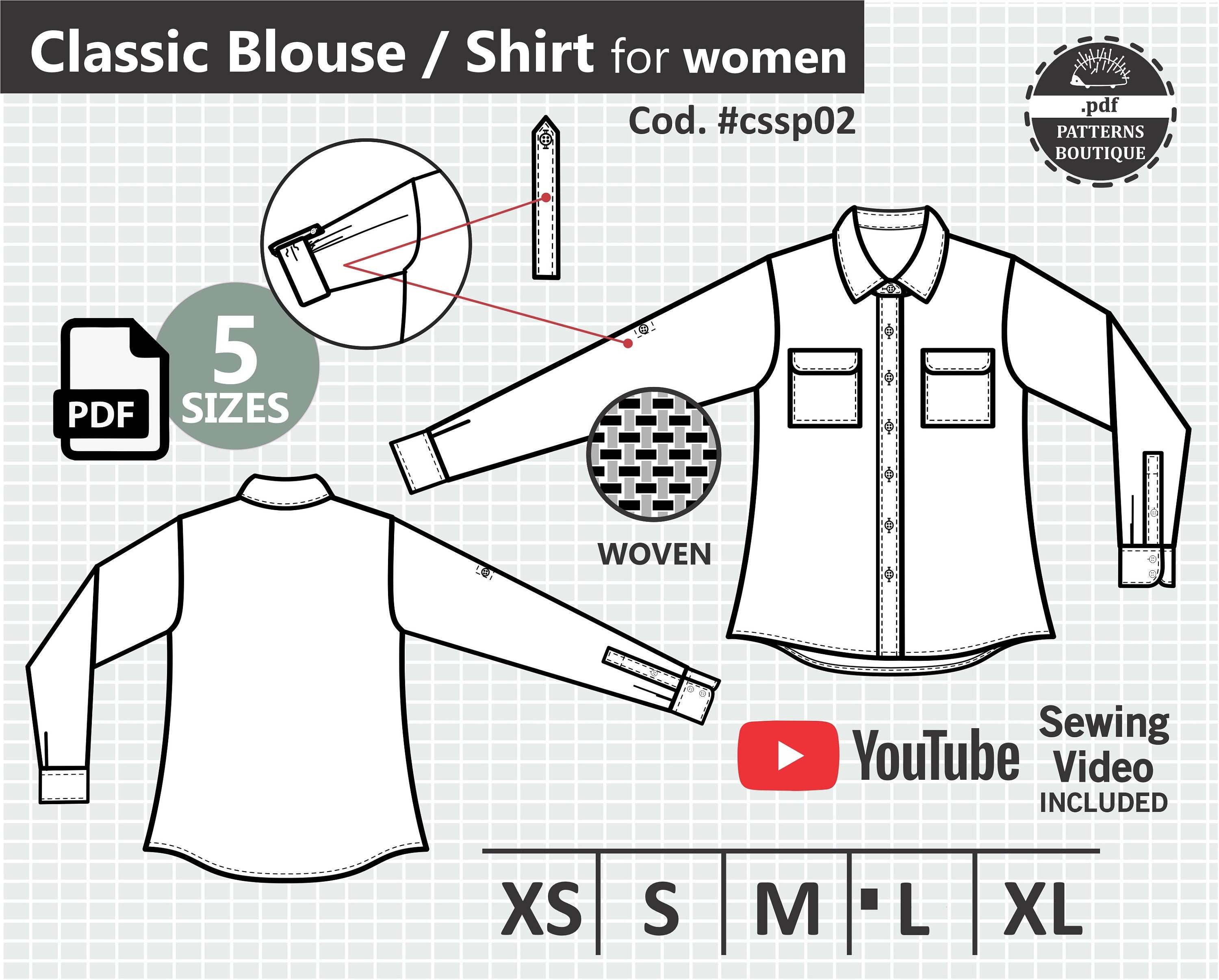 Button up Shirt / BLOUSE. PDF Sewing Pattern for Women With | Etsy