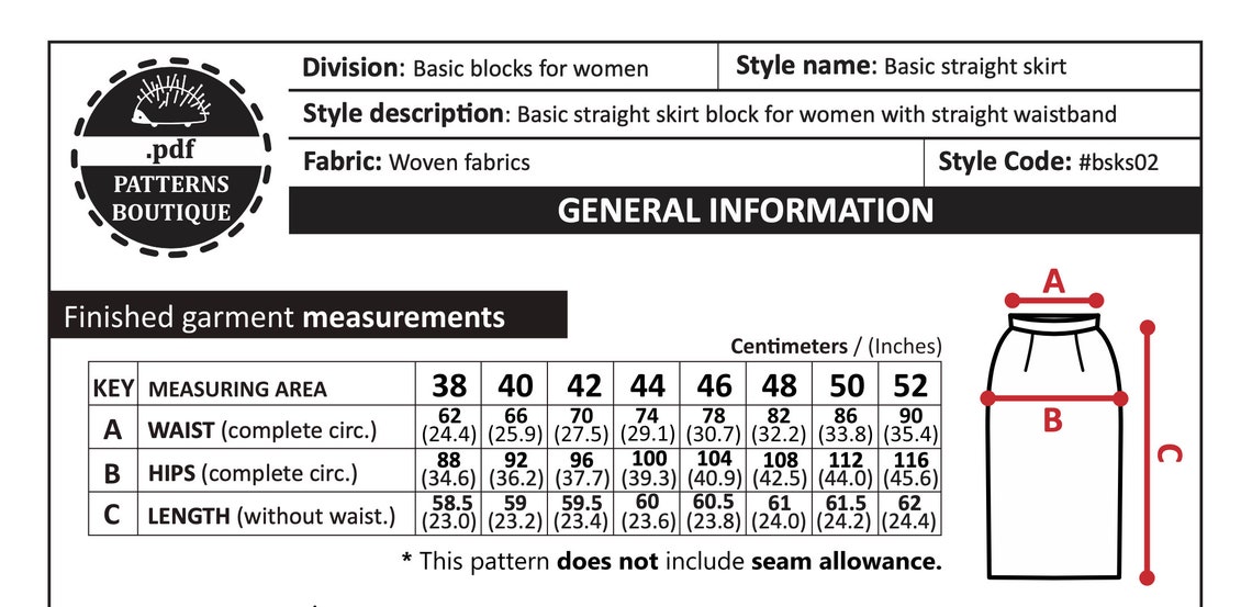Basic SKIRT Block / Sloper Pdf Sewing Pattern / Basic - Etsy