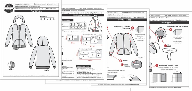 ZIP UP Hoodie PDF Sewing Pattern for Men. Sizes From Xs to Xl - Etsy Canada