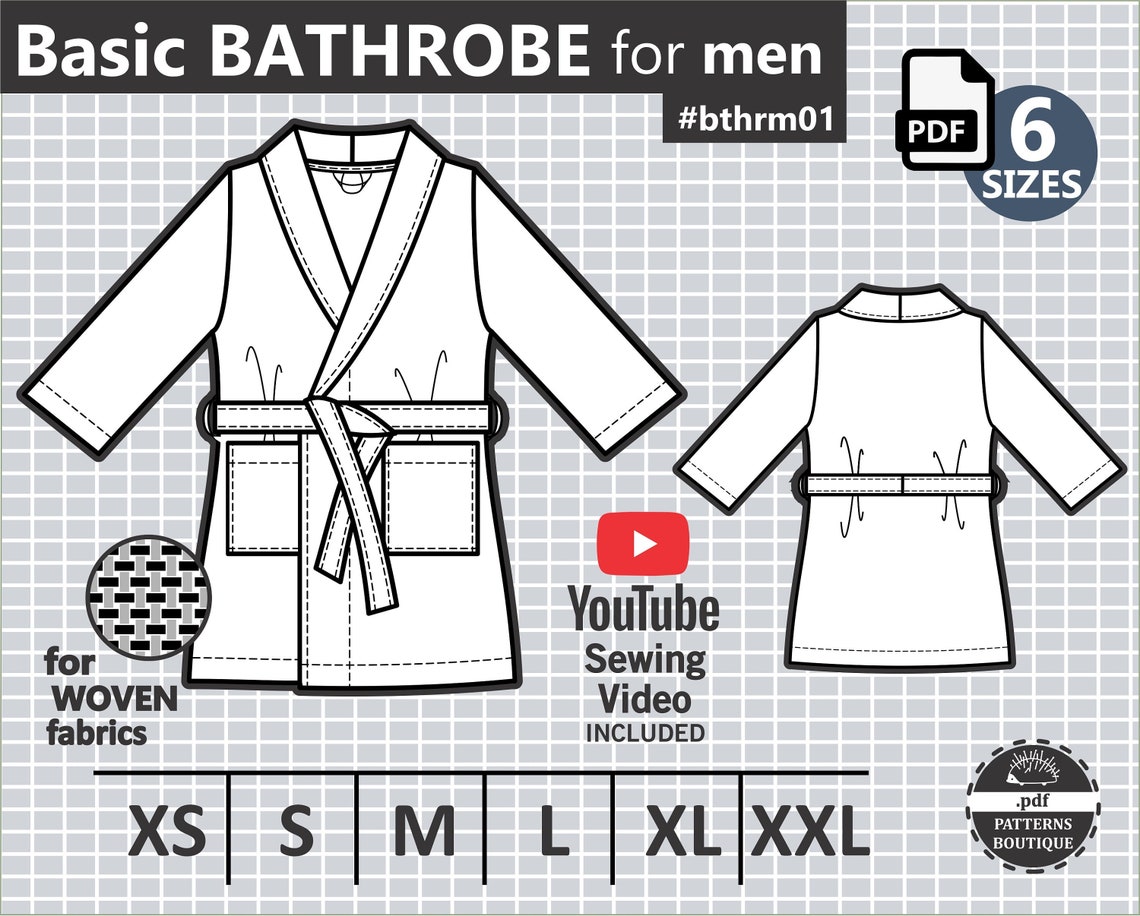 Shawl Collar BATHROBE for Men PDF Sewing Pattern & Youtube - Etsy