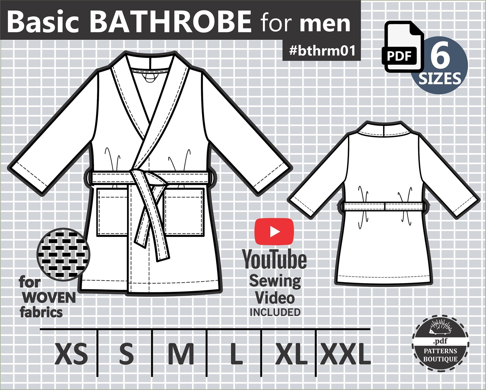 Shawl Collar BATHROBE for Men PDF Sewing Pattern & Youtube - Etsy
