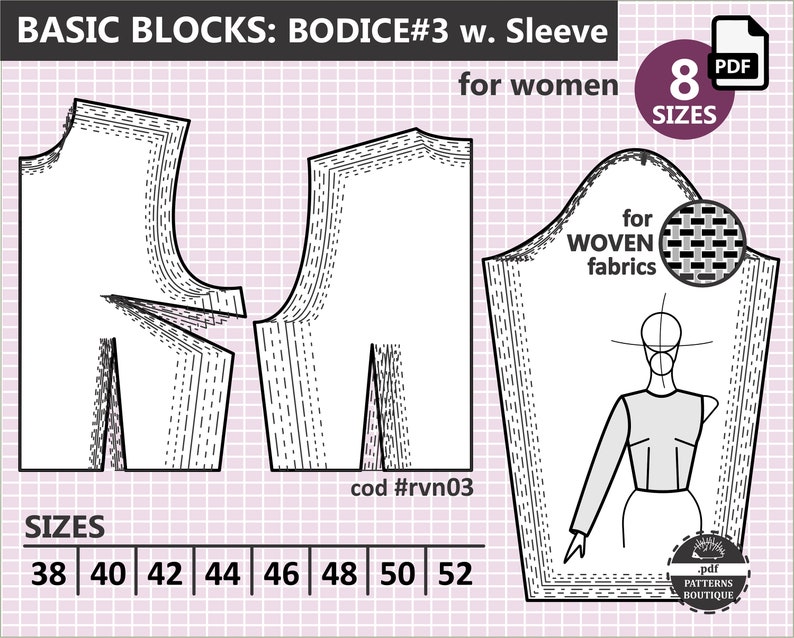 BODICE Block & Sleeve / PDF Sewing Pattern / Basic Bodice - Etsy