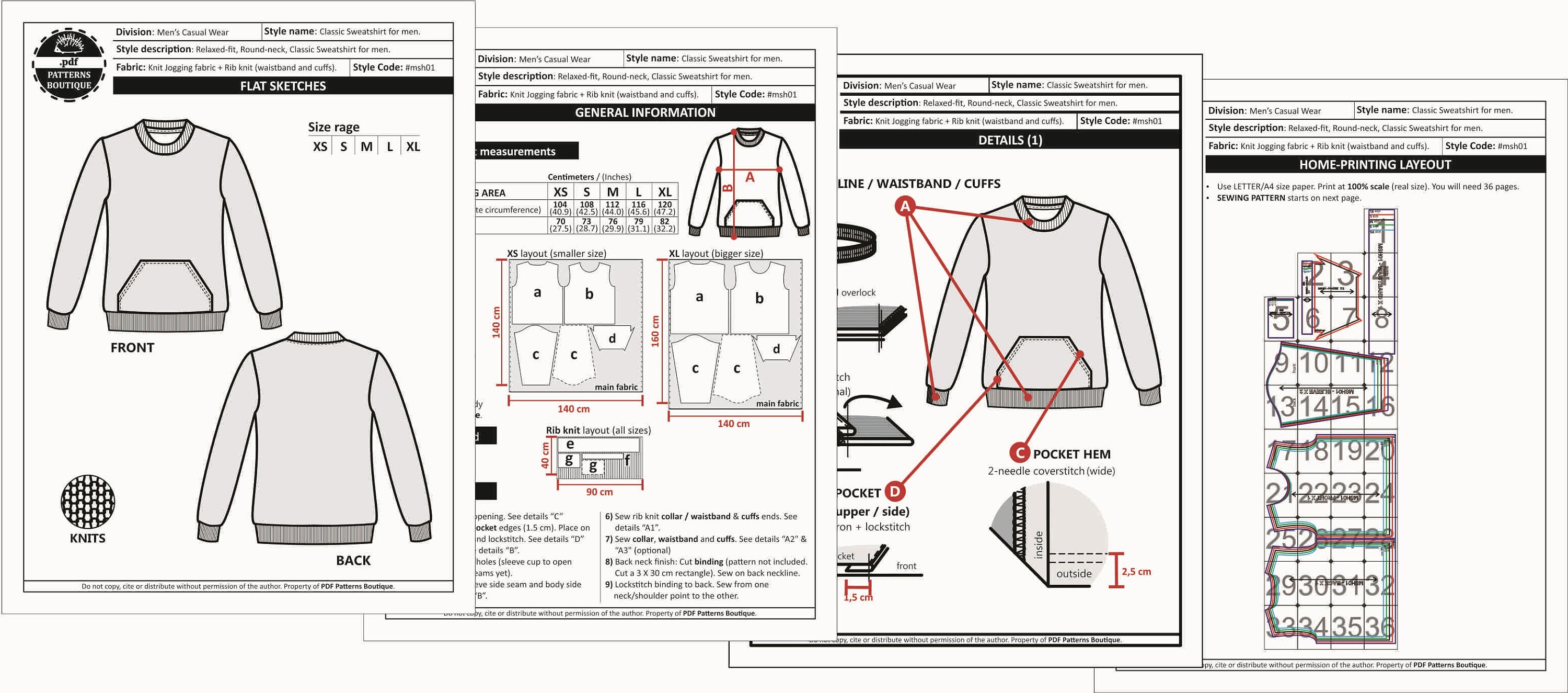 SWEATSHIRT for Men PDF Sewing Pattern / Sizes From Xs to Xl - Etsy