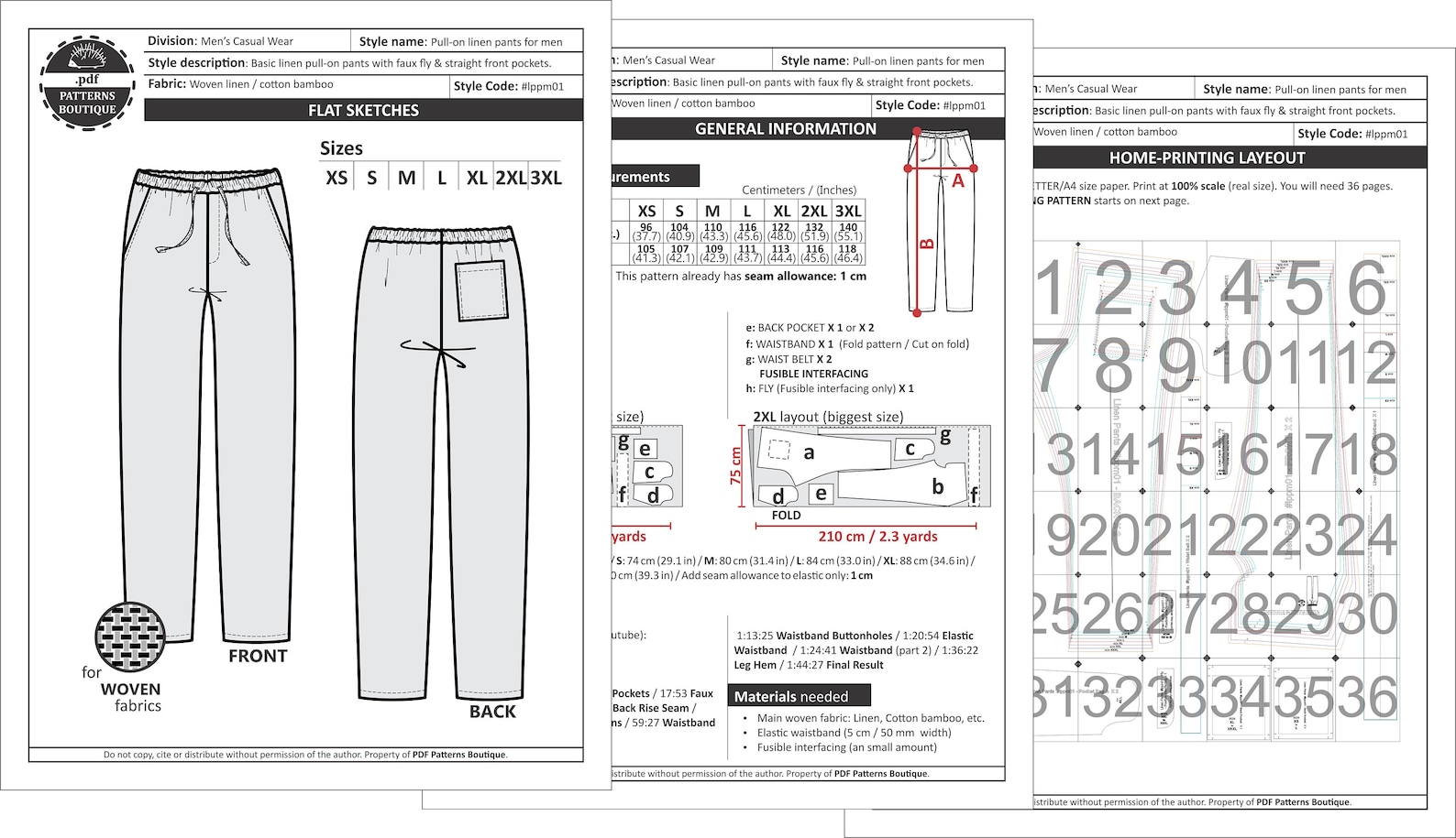 LINEN PANTS for Men PDF Sewing Pattern and Youtube Video / - Etsy