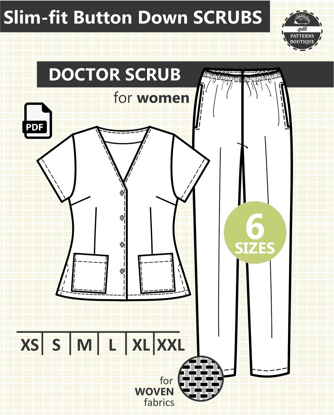Complete NURSE SCRUBS PDF Sewing Pattern for Women Uniform - Etsy Canada