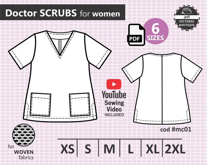 Women's Nurse's Scrubs Top Pants Butterick Sewing - Etsy