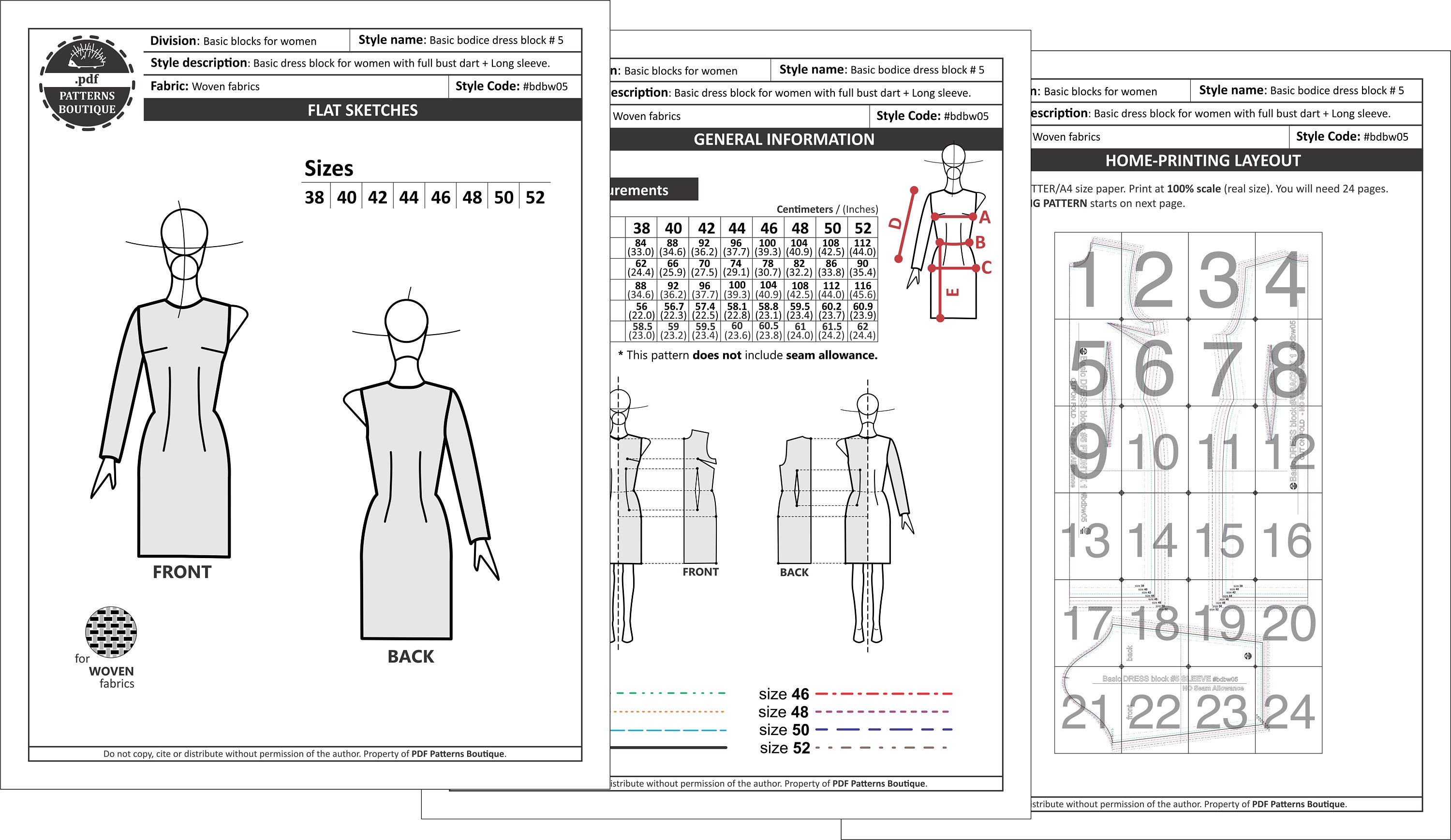 Basic DRESS BLOCK & SLEEVE Full Bodice Sloper W. Side Dart/ - Etsy