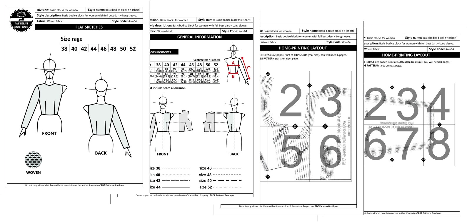 Basic BODICE BLOCK & SLEEVE Bodice Sloper 8 Sizes / Pdf | Etsy