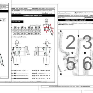 Basic BODICE BLOCK & SLEEVE Bodice Sloper 8 Sizes / Pdf Sewing Pattern ...