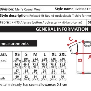 T-shirt for Men / PDF Sewing Pattern / 6 Sizes: Xs to Xxl / Classic ...