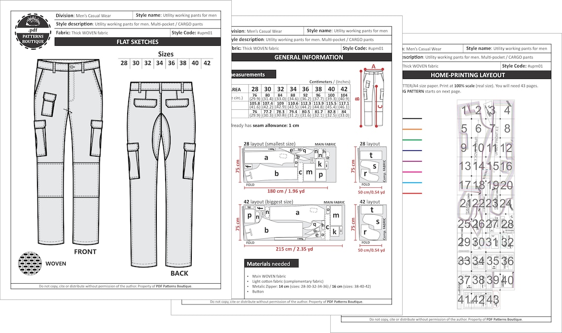 WORKING PANTS for Men PDF Sewing Pattern and Youtube Video/ - Etsy