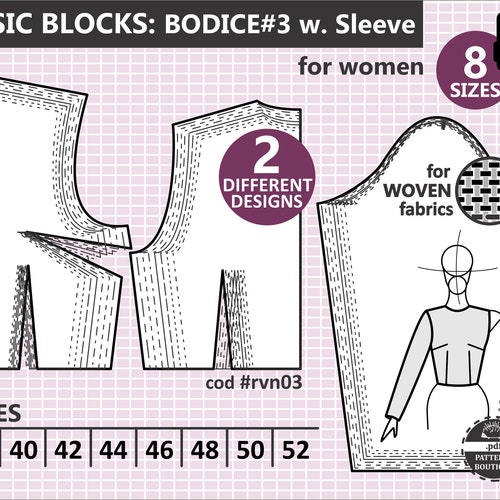 BODICE Block & Sleeve / PDF Sewing Pattern / Basic Bodice - Etsy