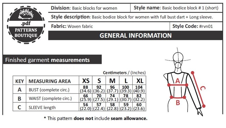 Basic BODICE BLOCK & SLEEVE Bodice Sloper 2 in 1 / Pdf | Etsy