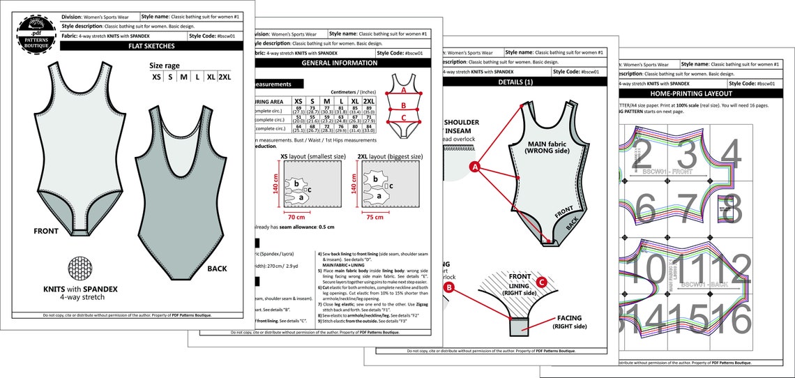 One Piece SWIMSUIT for Women / PDF Sewing Pattern / 6 Sizes: - Etsy