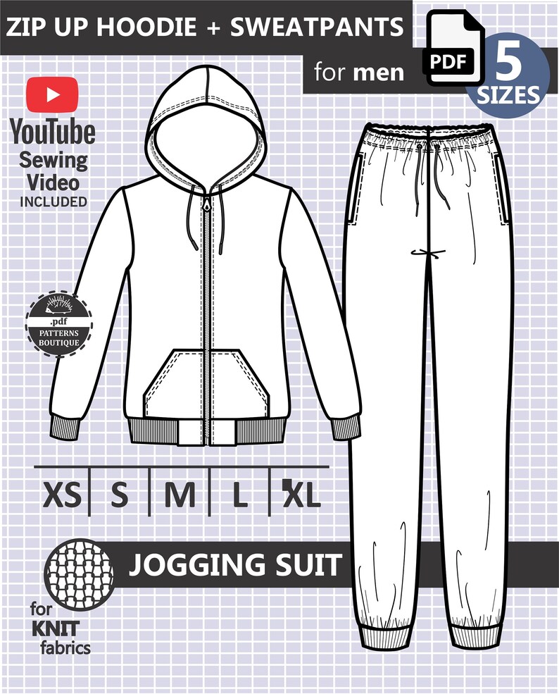 Zip up HOODIE and SWEATPANTS PDF Sewing Pattern / Sewing - Etsy