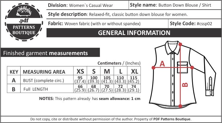 Button up Shirt / BLOUSE. PDF Sewing Pattern for Women With | Etsy