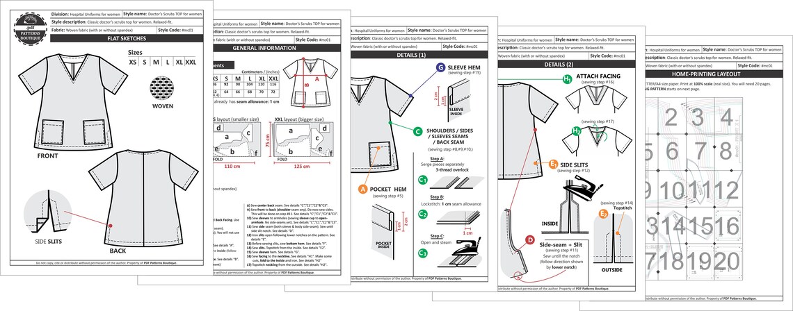 NURSE SCRUBS Tunic / PDF Sewing Pattern for Women & Youtube - Etsy