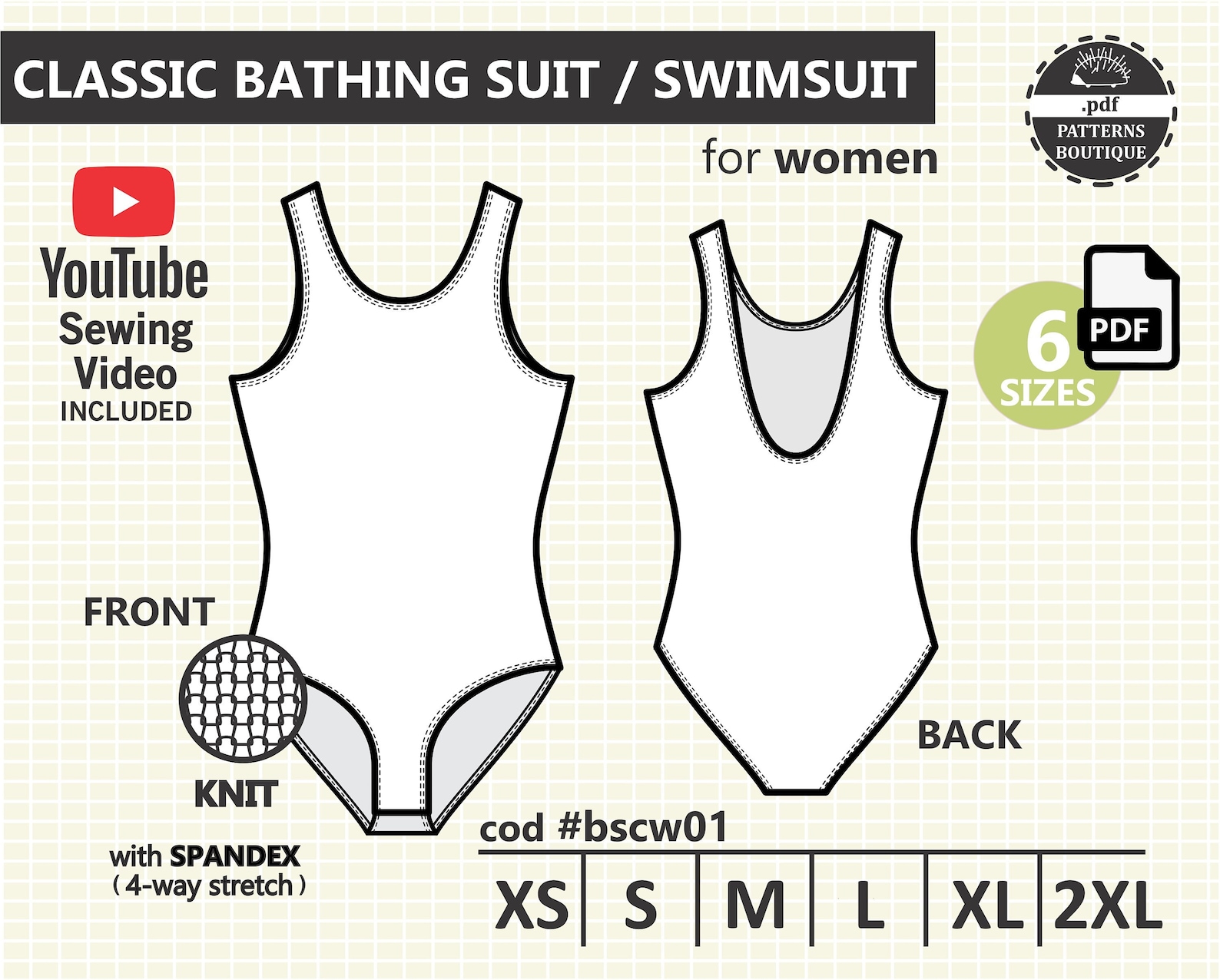 One Piece SWIMSUIT for Women / PDF Sewing Pattern / 6 Sizes: - Etsy