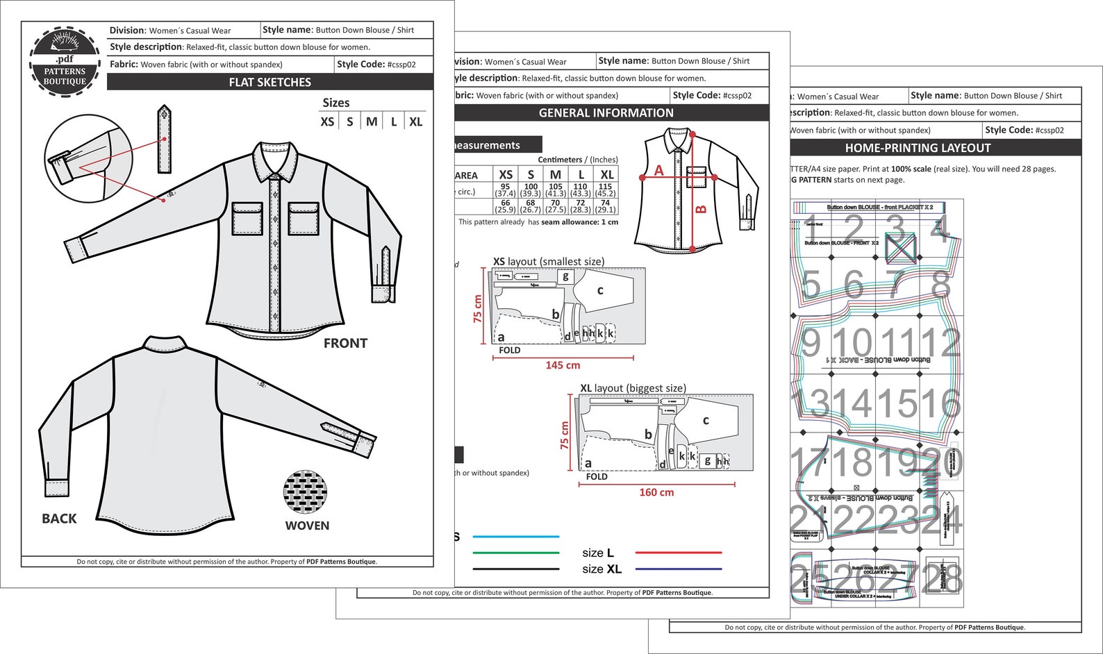 Button up Shirt / BLOUSE. PDF Sewing Pattern for Women With | Etsy