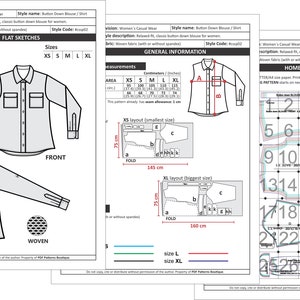 Button up Shirt / BLOUSE. PDF Sewing Pattern for Women With Video ...