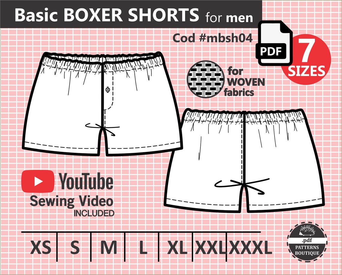 BOXER SHORTS for Men PDF Sewing Pattern & Youtube Video / - Etsy