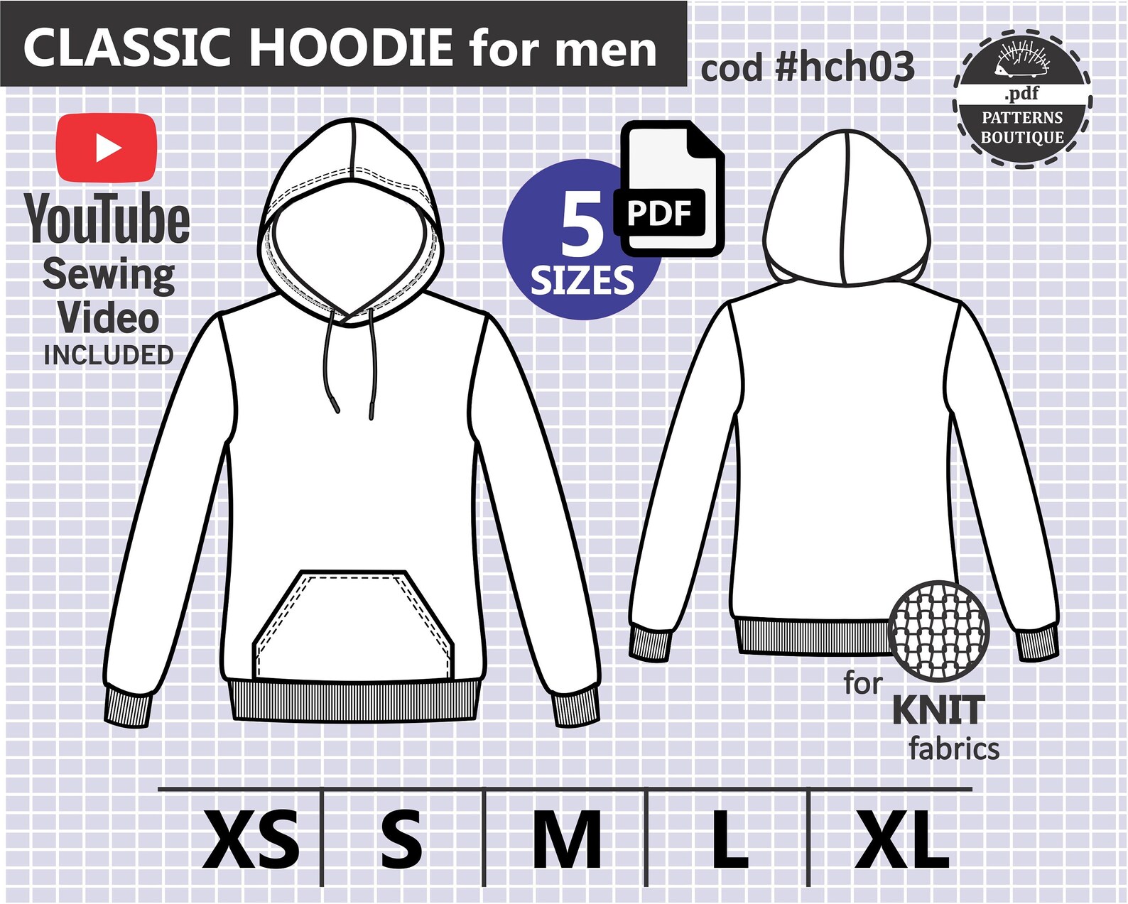 Hoodie PDF Sewing Pattern for MEN. Sizes From Xs to Xl / - Etsy