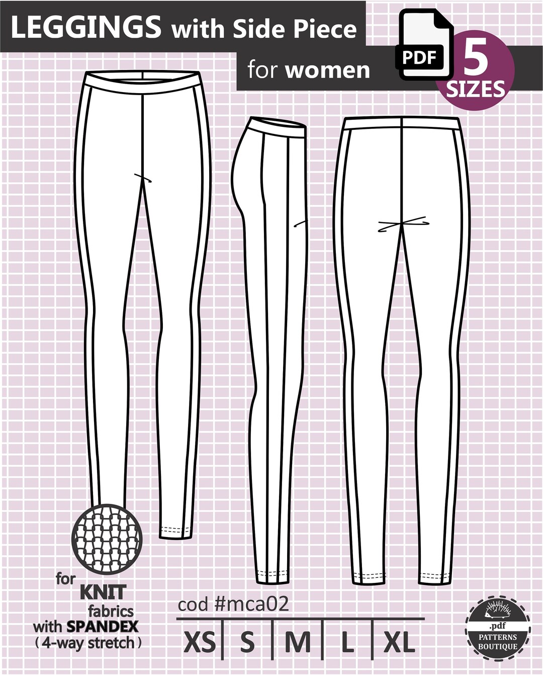 Leggings With Side Piece PDF Sewing Pattern for Women. 5 - Etsy