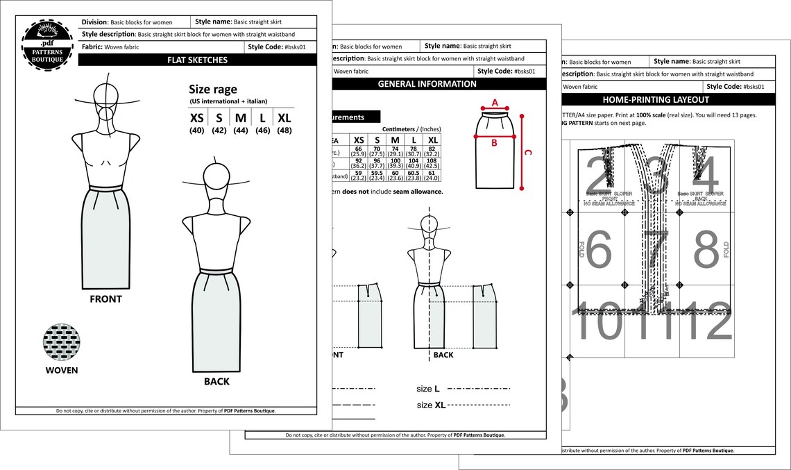 Basic SKIRT Block / Sloper Pdf Sewing Pattern / Basic - Etsy
