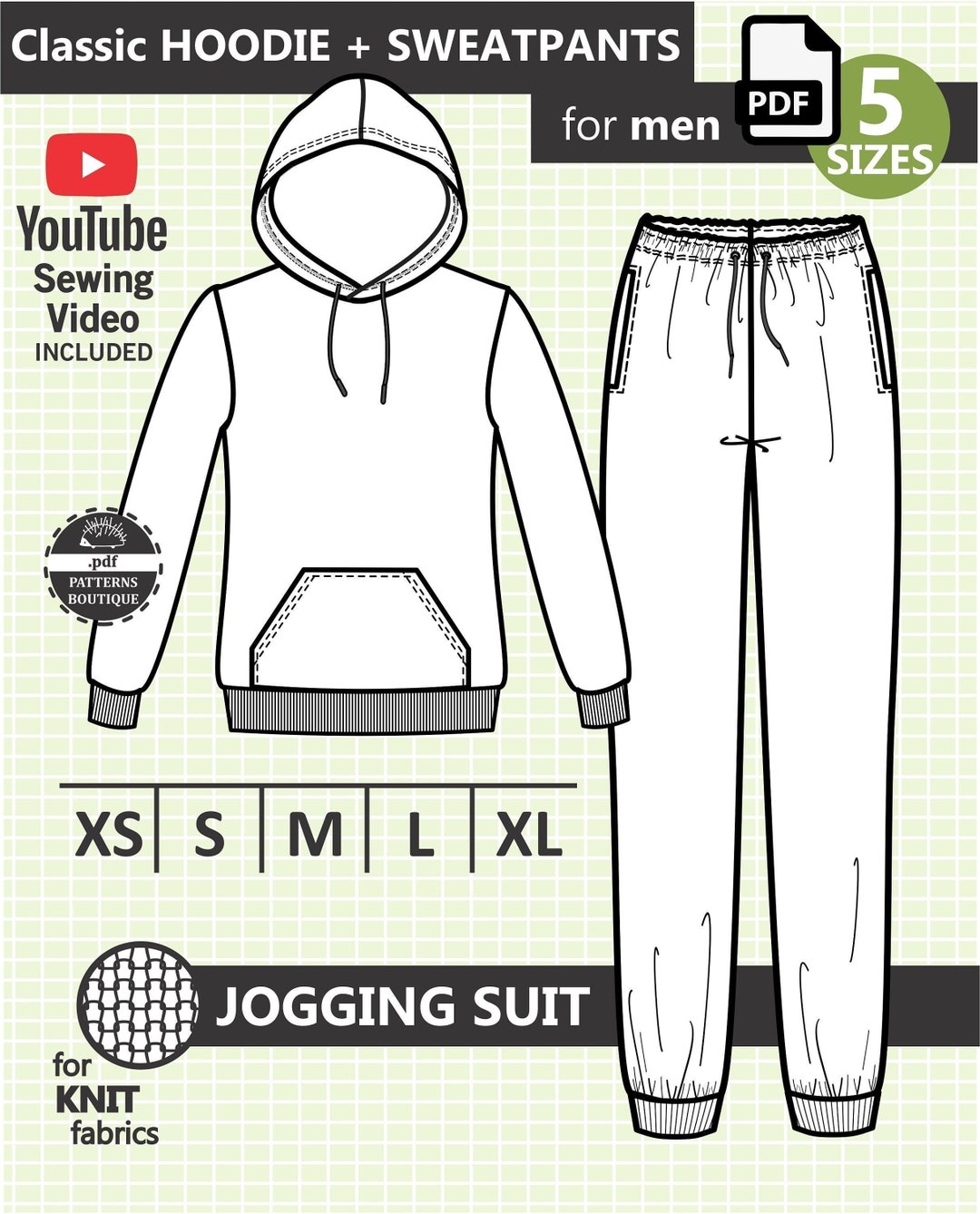 Hoodie & Sweatpants for Men / PDF Sewing Pattern / 5 Sizes From Xs to ...