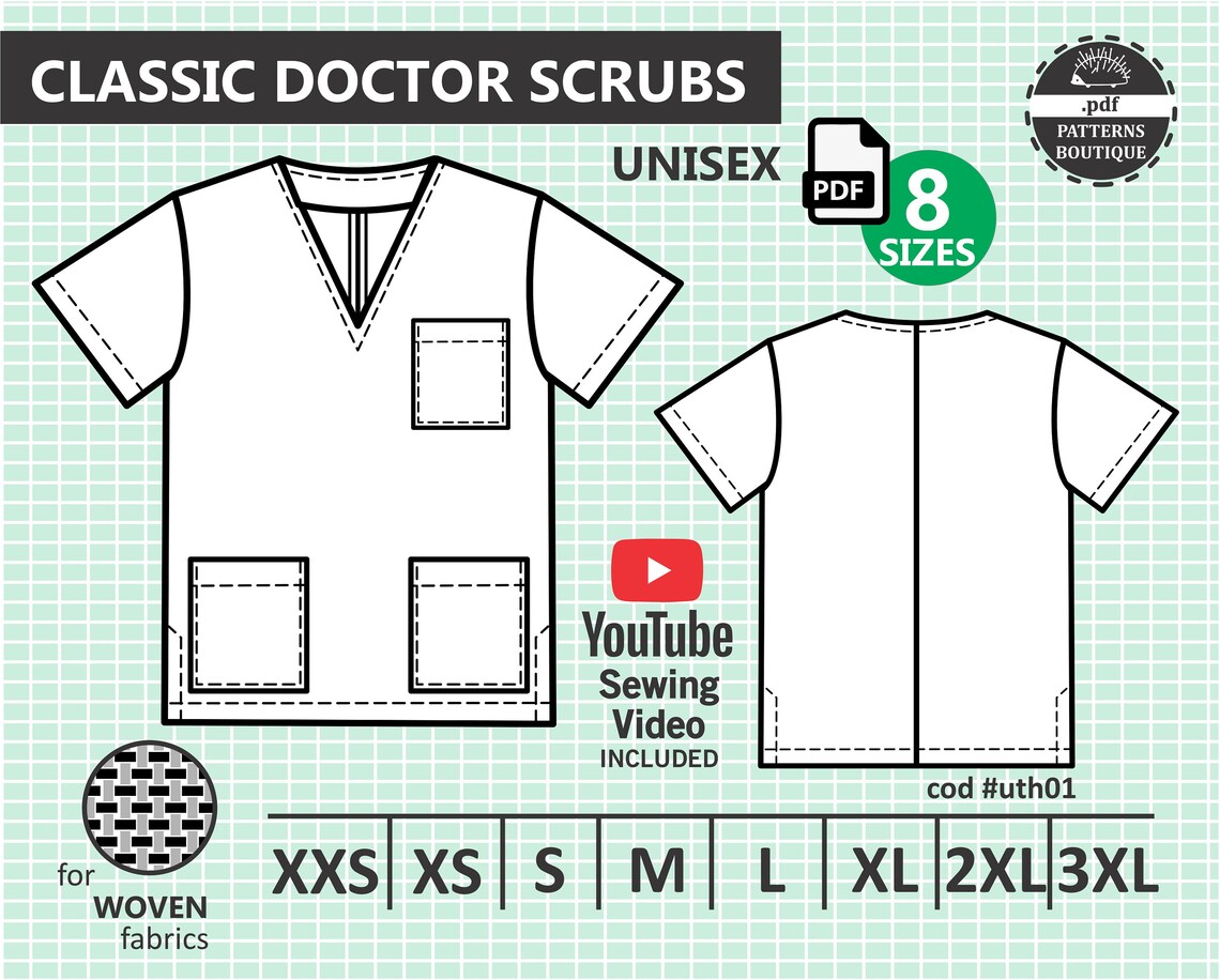 UNISEX DOCTOR SCRUBS / Pdf Sewing Pattern & Youtube Sewing - Etsy
