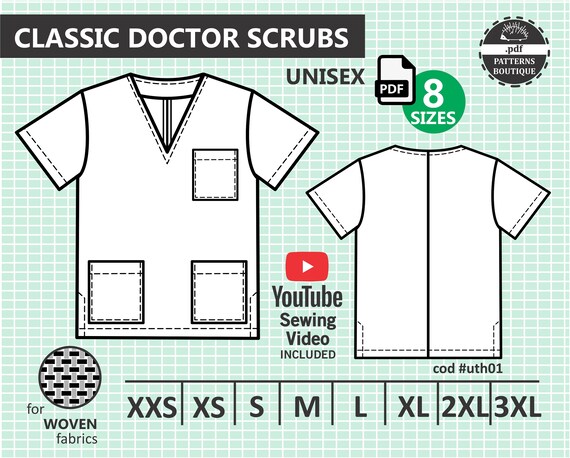 UNISEX DOCTOR SCRUBS / Pdf Sewing Pattern & Youtube Sewing - Etsy