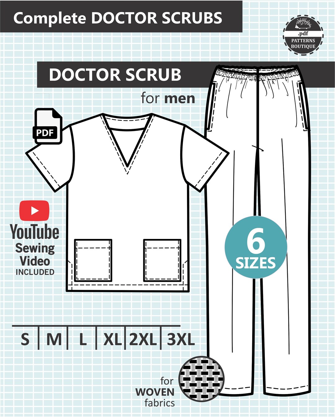 DOCTOR SCRUBS for Men / PDF Sewing Pattern & Youtube (Instant Download ...