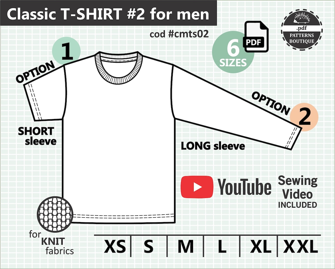 CAMISETA PDF patrón para imprimir de HOMBRE Camiseta Manga | Etsy