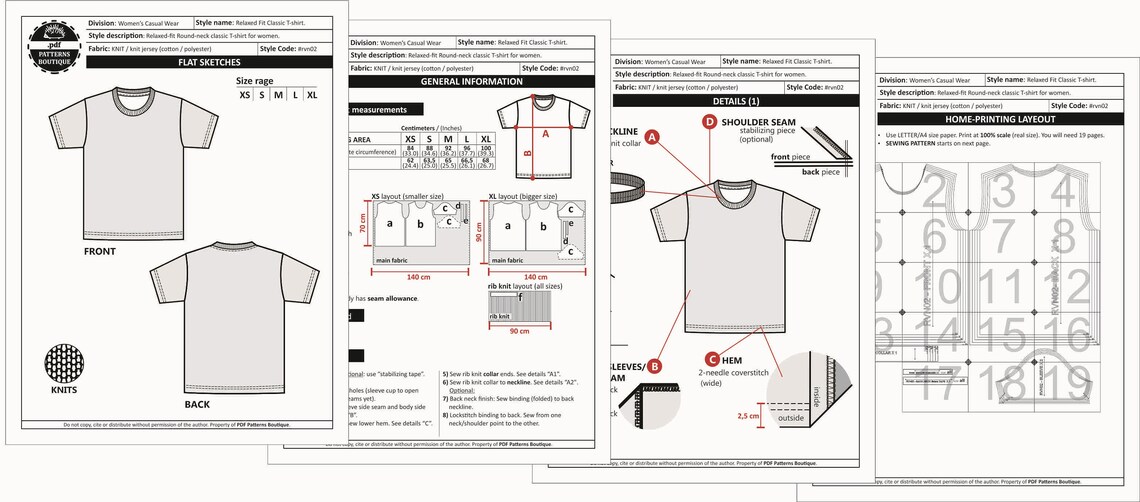 T-SHIRT for WOMEN. PDF Sewing Pattern. Xs to Xl. Pattern - Etsy