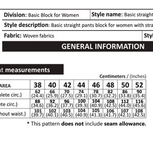 Basic PANTS Block for Women / Sloper Pdf Sewing Pattern / - Etsy