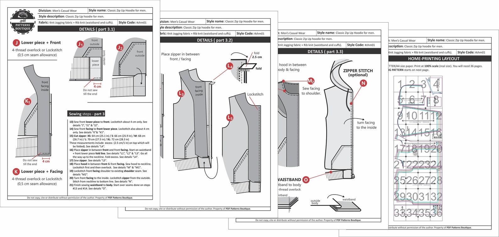 ZIP UP Hoodie PDF Sewing Pattern for Men. Sizes From Xs to Xl | Etsy Canada