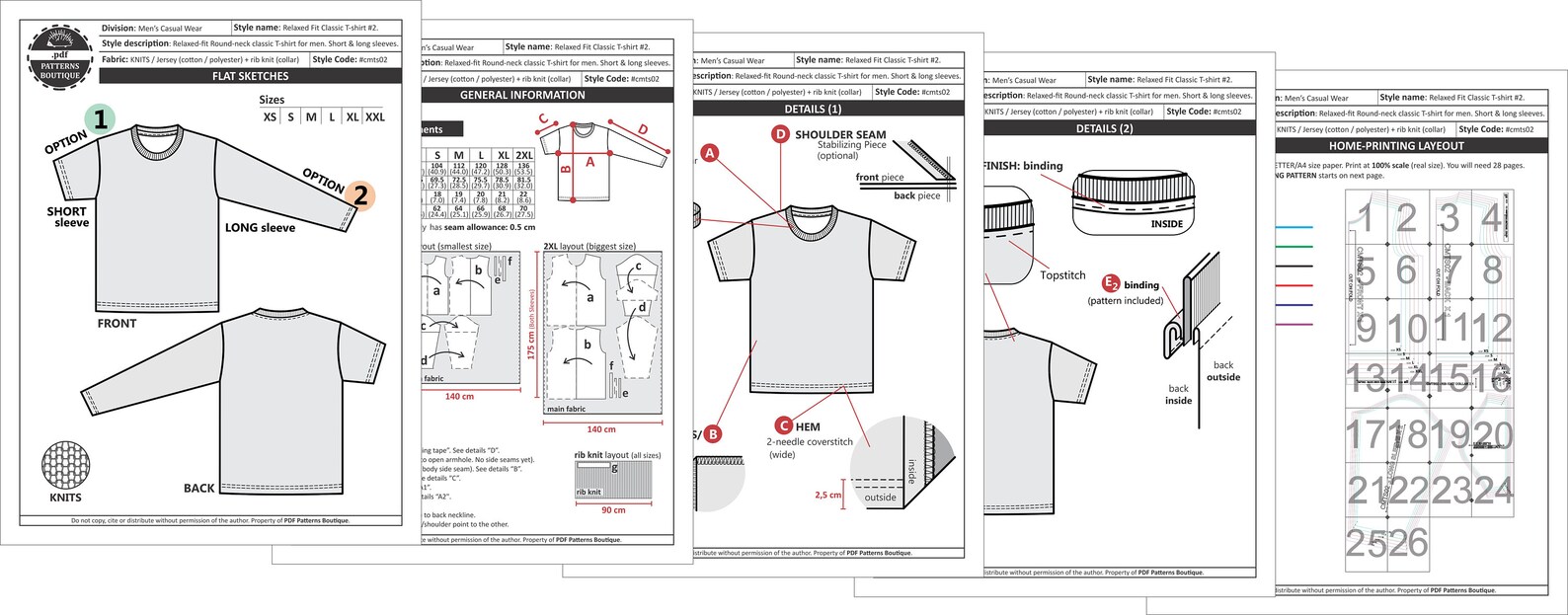 T-shirt for Men / PDF Sewing Pattern / 6 Sizes: Xs to Xxl / - Etsy