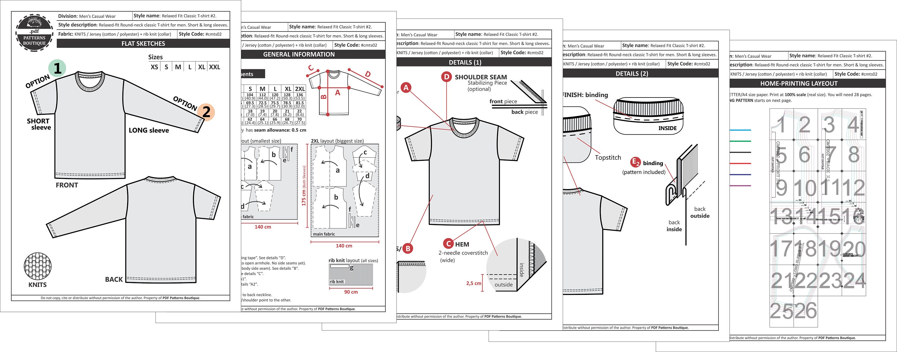T-shirt for Men / PDF Sewing Pattern / 6 Sizes: Xs to Xxl / - Etsy