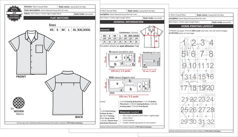 CAMP SHIRT for Men PDF Sewing Pattern & Youtube Video - Etsy