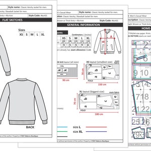 VARSITY JACKET PDF Pattern Download for Men Youtube Sewing Video / 5 ...